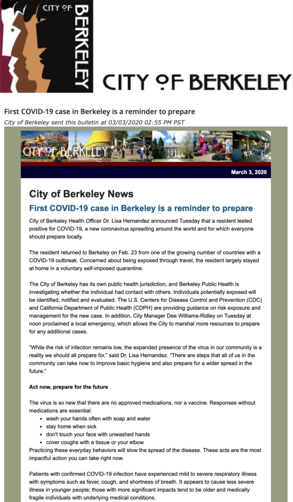 1 Case Confirmed: How City of Berkeley Mobilized With COVID-19 ...